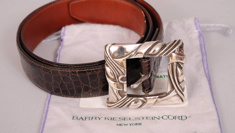 Barry Kieselstein-Cord Sterling Silver Buckle and Brown Alligator Belt ...