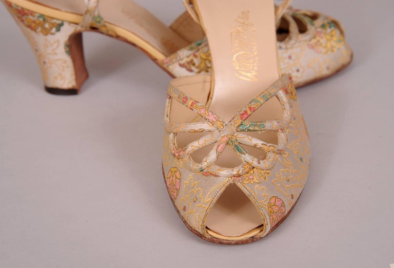 Vintage Silk Brocade and Leather Evening Shoes Never Worn at 1stDibs
