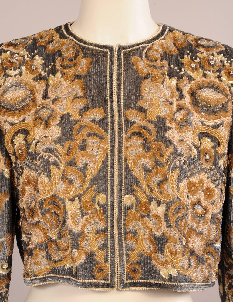 Bill Blass Beaded Evening Jacket Charcoal Grey and Camel Sequins and ...