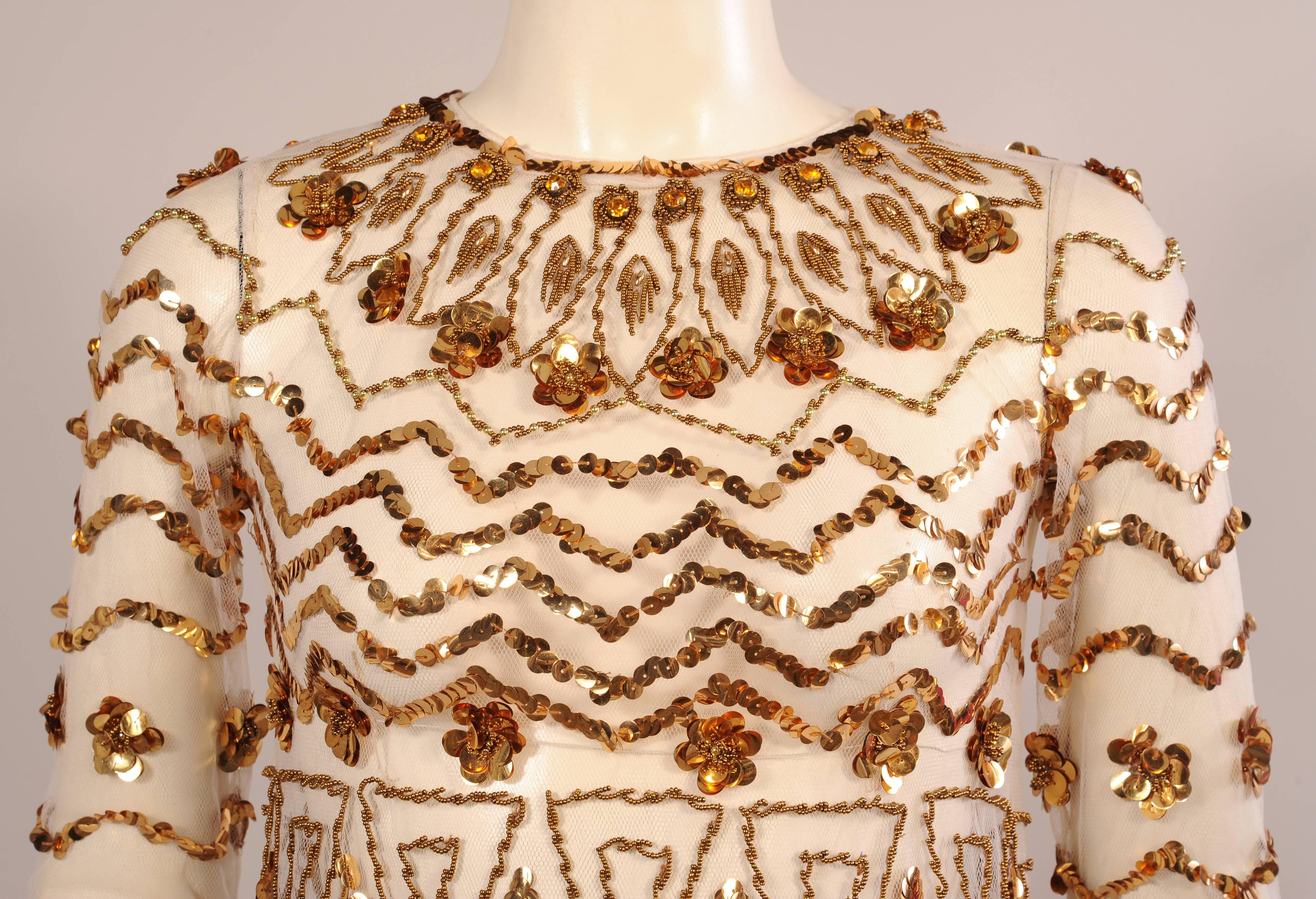 Gold Beaded White Net Dress at 1stDibs | beaded net dress