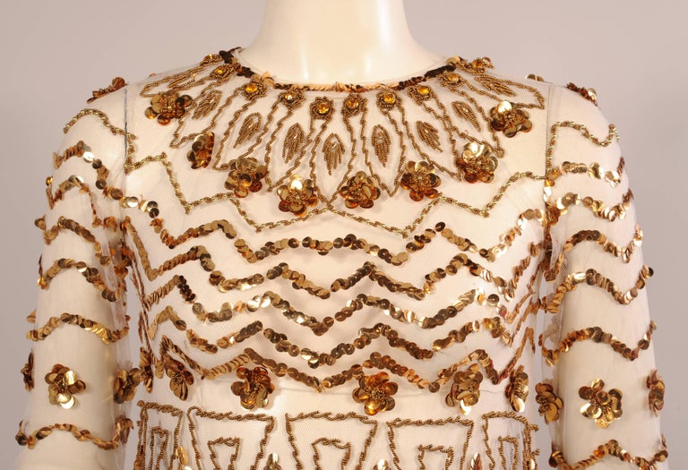 Gold Beaded White Net Dress at 1stDibs | beaded net dress