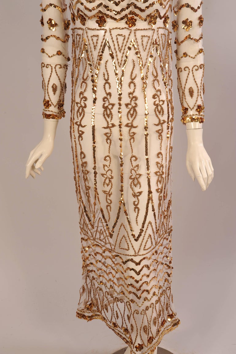 Gold Beaded White Net Dress at 1stDibs | beaded net dress
