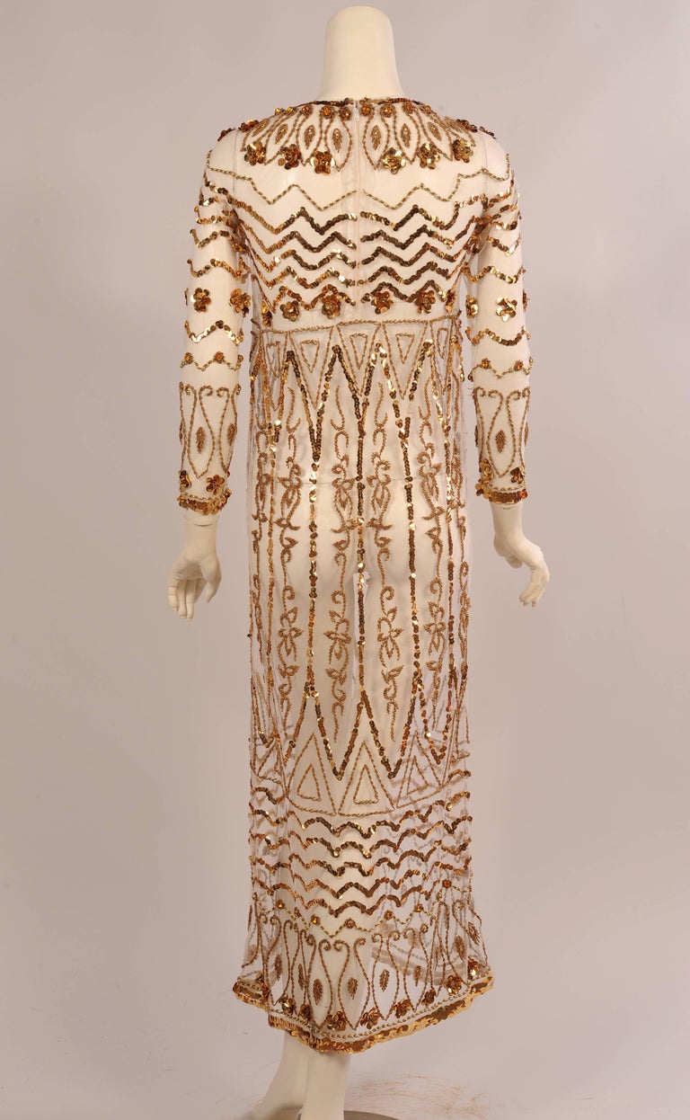 Gold Beaded White Net Dress at 1stDibs | beaded net dress