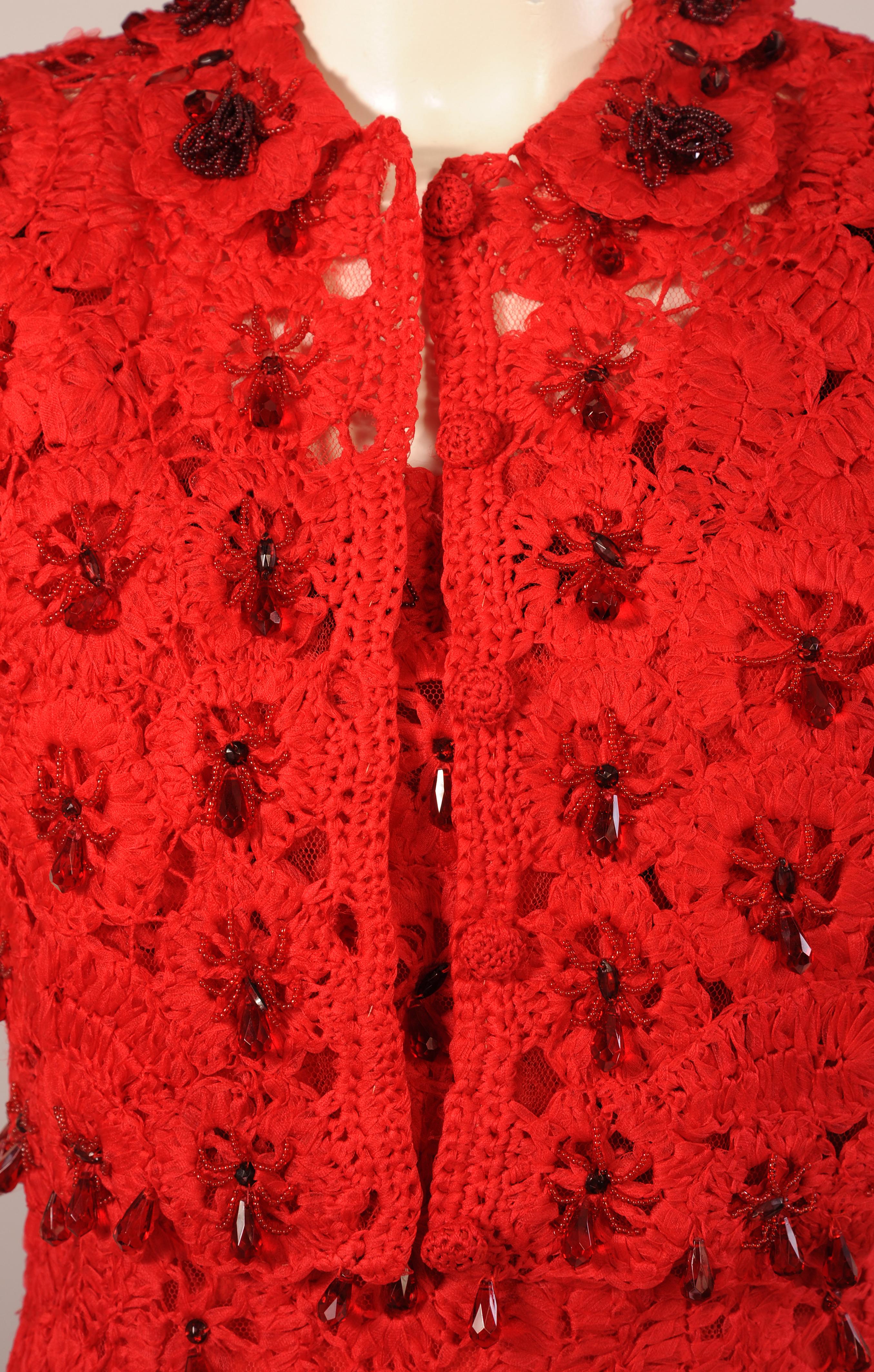 Anna Giovannozzi Italian Five Piece Beaded Red Silk Ribbon Dress, Wear ...