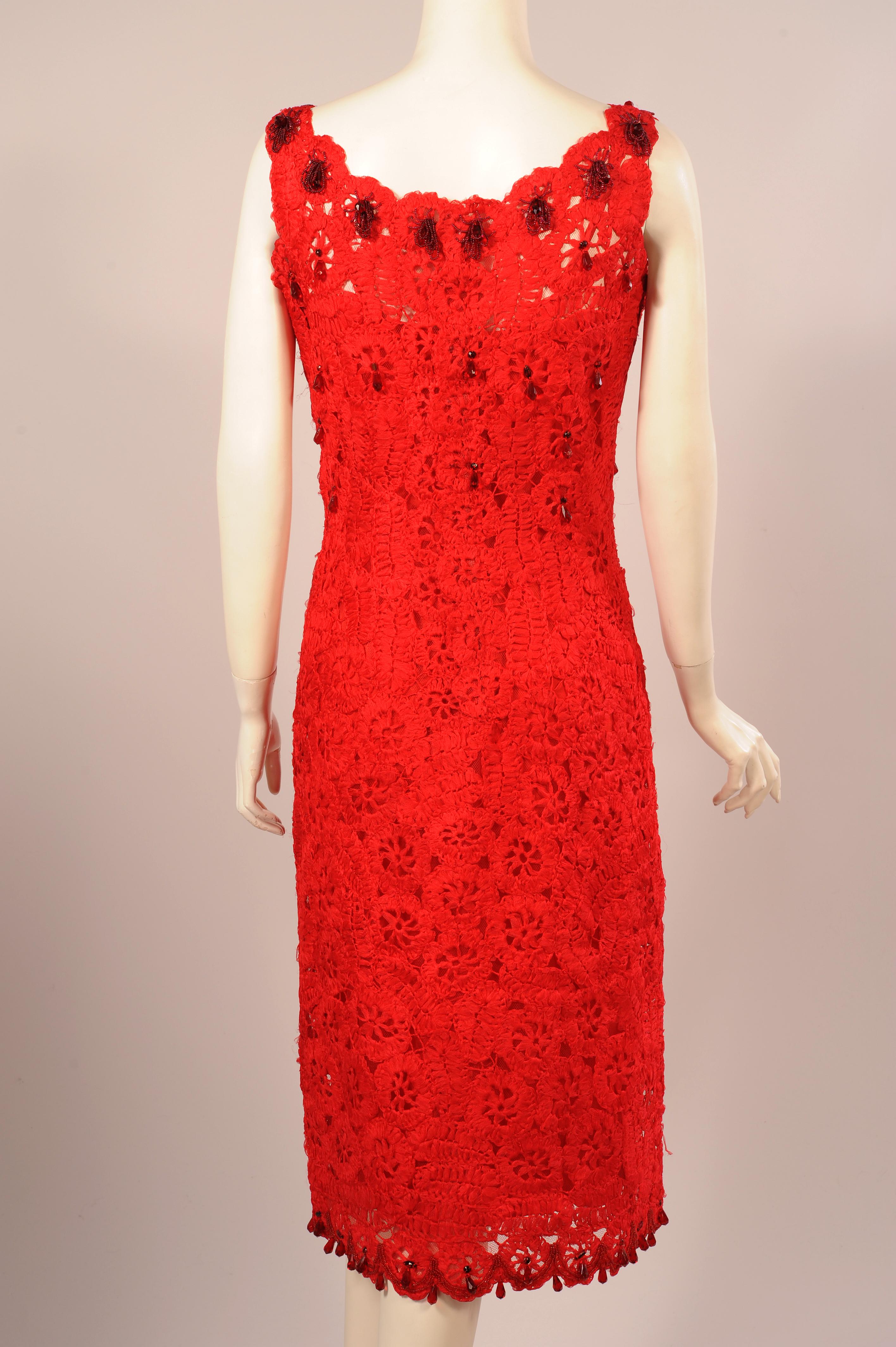 Anna Giovannozzi Italian Five Piece Beaded Red Silk Ribbon Dress, Wear ...