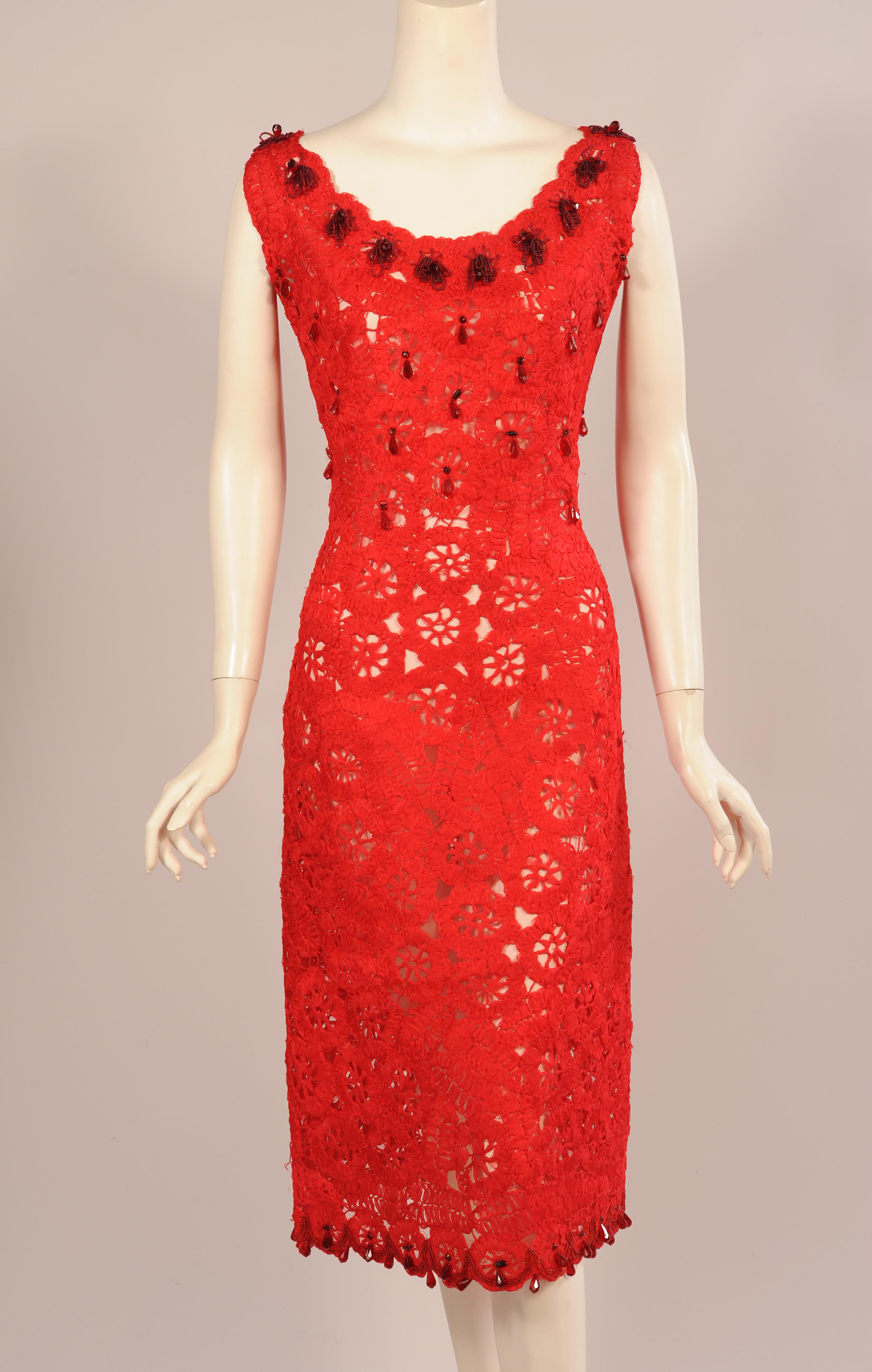 Anna Giovannozzi Italian Five Piece Beaded Red Silk Ribbon Dress, Wear ...