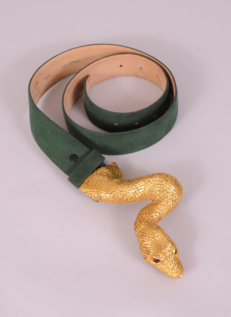 Christopher Ross Large Snake Head Buckle on Green Halston Ultrasuede ...