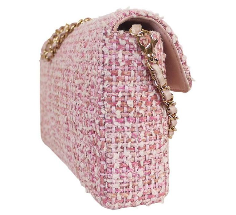 Chanel Pink Tweed 2way Wristlet Clutch Shoulder Bag at 1stDibs