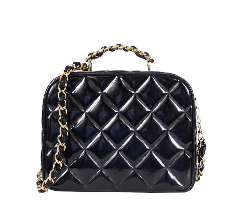 Chanel Black Patent 2way Lunch Box Crossbody Bag Rare at 1stDibs ...