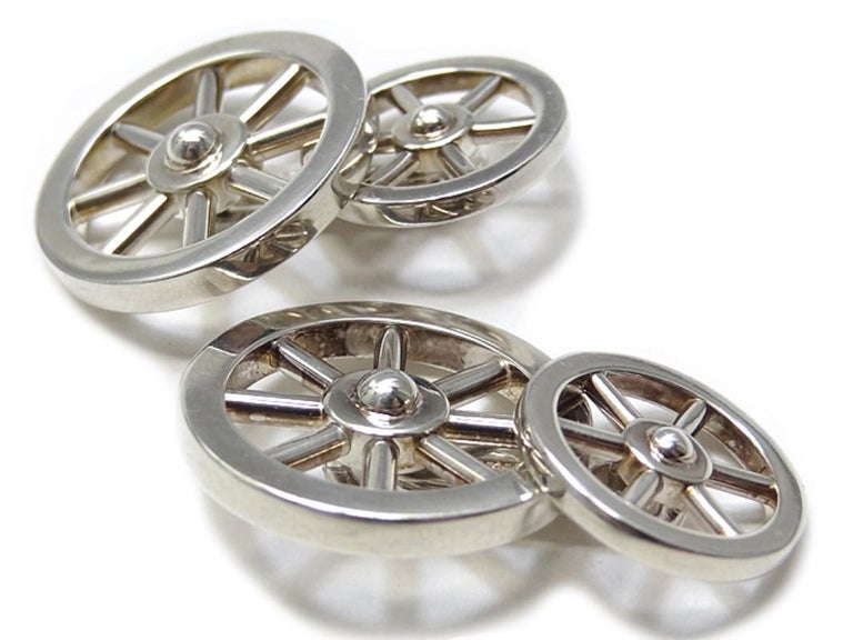 Hermes Silver 925 Wheel motif Cufflinks For Sale at 1stDibs