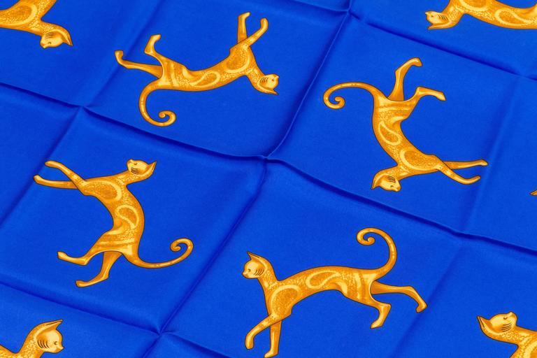 Lanvin Blue Cat Silk Twill Scarf at 1stDibs