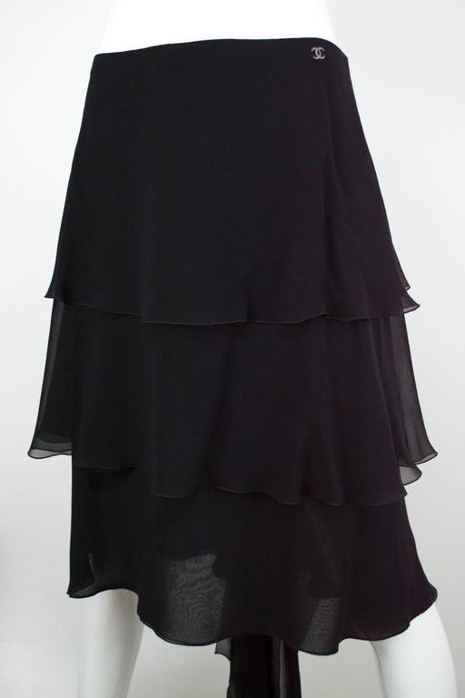 Chanel Black Chiffon Ruffle Train Skirt 38 at 1stDibs | chiffon skirt ...