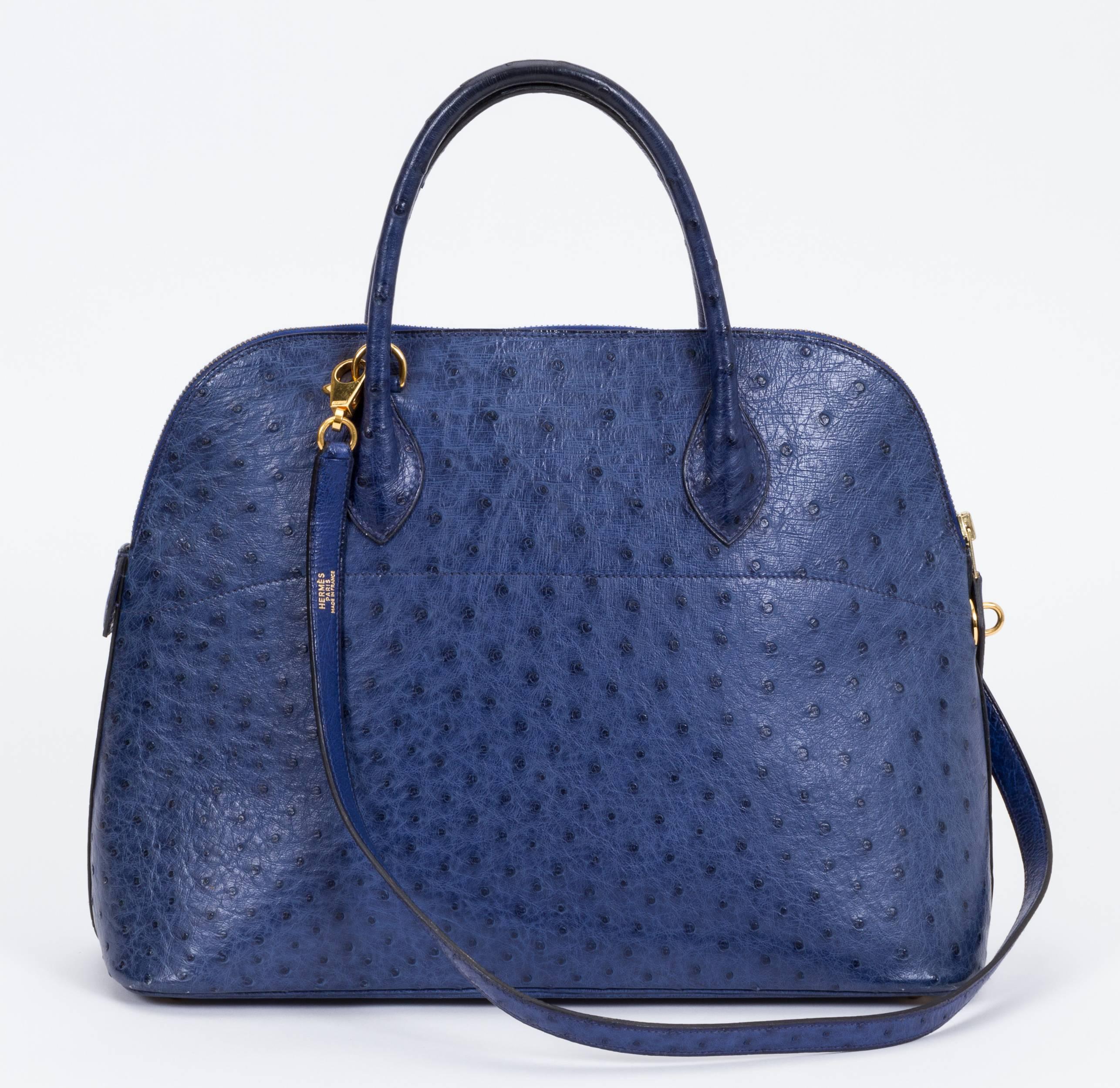 Hermès Blue 35cm Ostrich Bolide Bag at 1stDibs