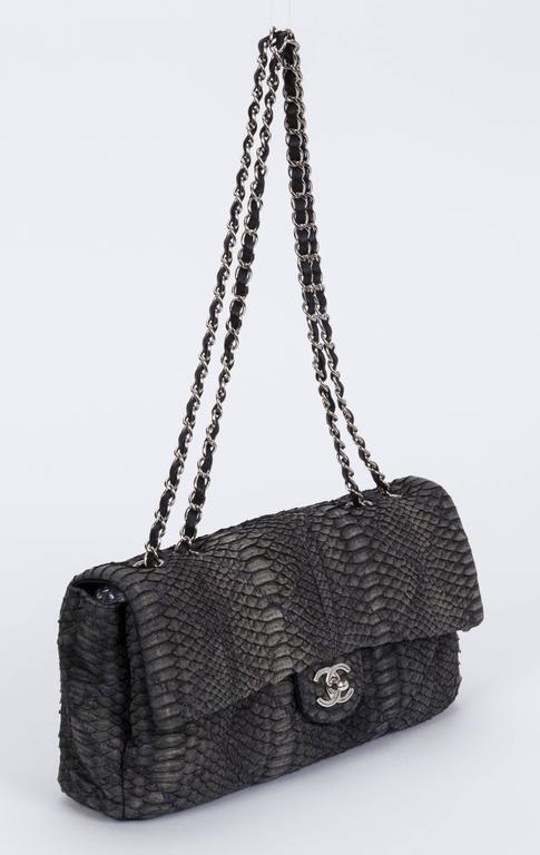 Chanel Grey Python Single Flap Bag at 1stDibs