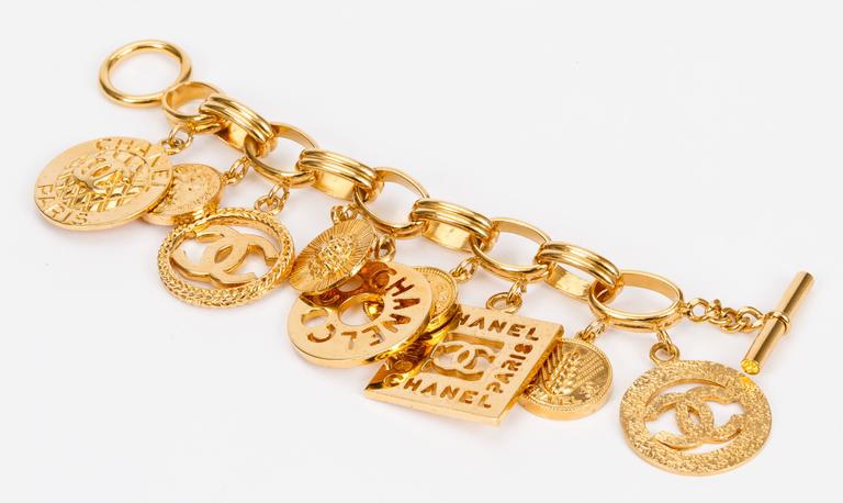 1990s Chanel Coco Gold Charm Bracelet at 1stDibs