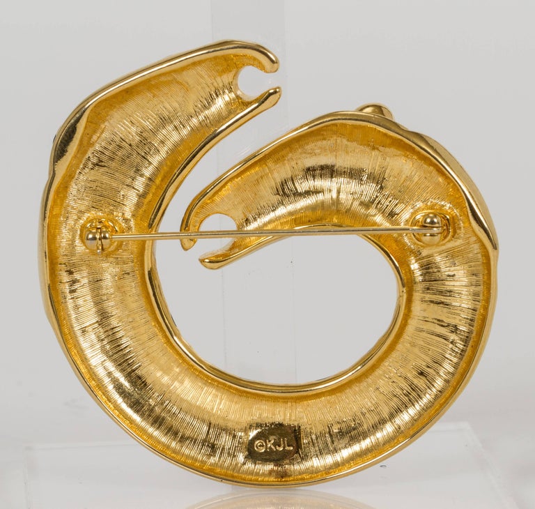 1990's KJL for Kenneth Jay Lane Enamel Zebra Gold Pin at 1stDibs