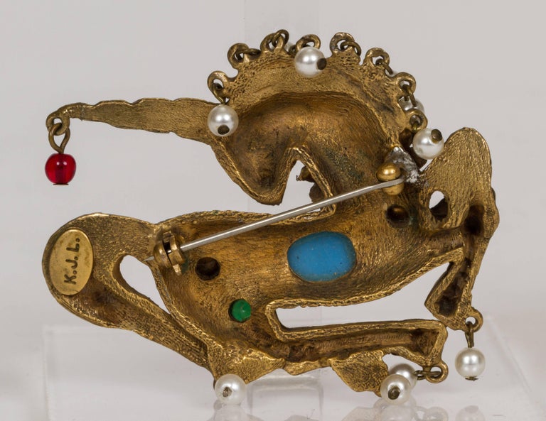 Kenneth Jay Lane Gold Multi Stone Unicorn Pin at 1stDibs