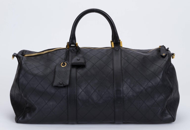 1990's Collectible Chanel Oversized Black Lambskin Keepall Travel Bag ...