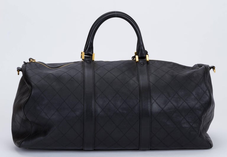 1990's Collectible Chanel Oversized Black Lambskin Keepall Travel Bag ...