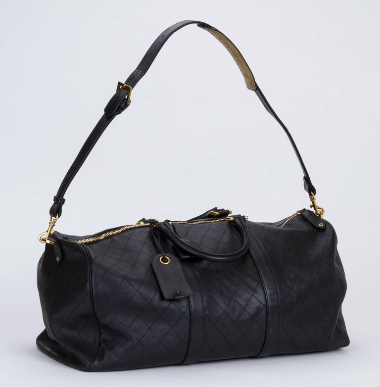 1990's Collectible Chanel Oversized Black Lambskin Keepall Travel Bag ...