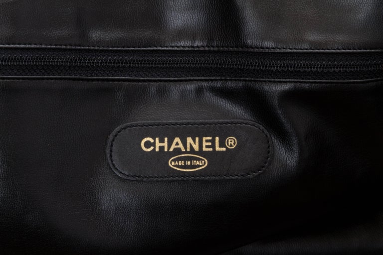 1990's Collectible Chanel Oversized Black Lambskin Keepall Travel Bag ...