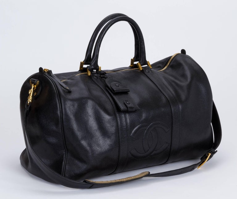 1990's Collectible Chanel Oversized Black Lambskin Keepall Travel Bag ...