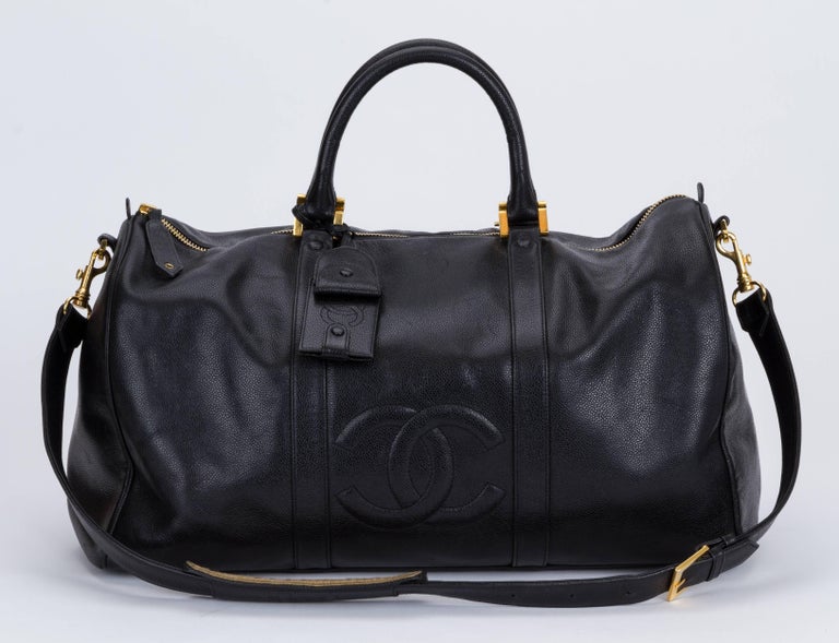 1990's Collectible Chanel Oversized Black Lambskin Keepall Travel Bag ...