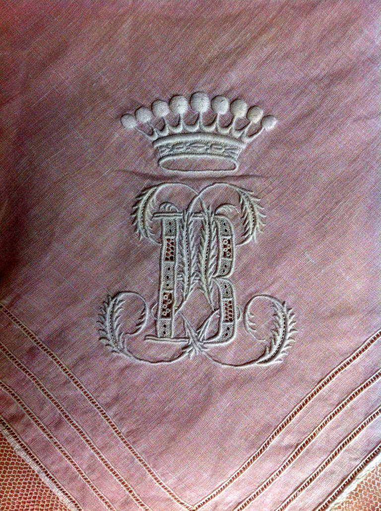 19th c. French superb linon and Valenciennes lace coronet handkerchief ...