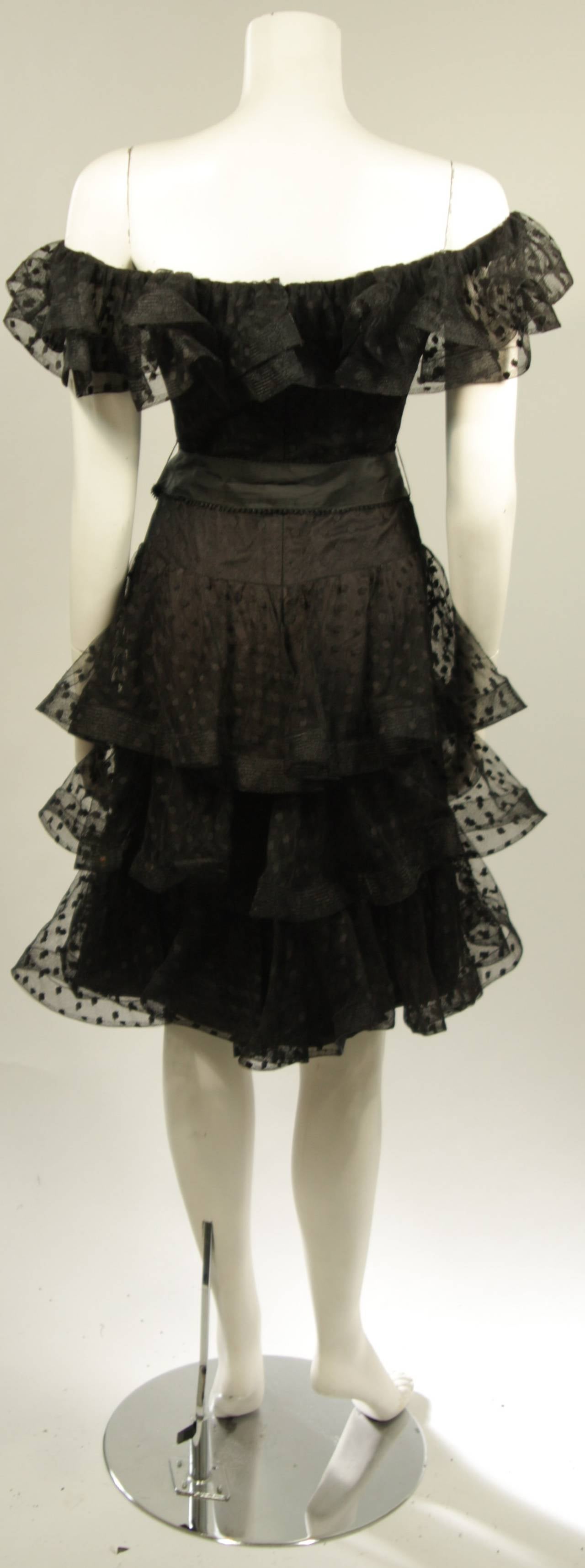 Scassi Black Ruffled Polka Dot Mesh Cocktail Dress Size 10 at 1stDibs