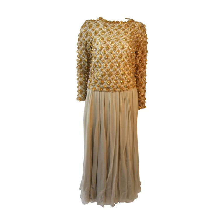 Gold and Chiffon Embellished 2 Piece Gown For Sale at 1stDibs