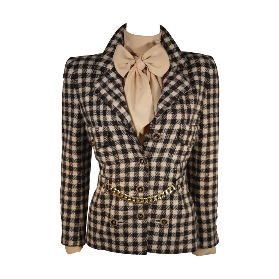 Chanel Haute Couture Wool Jacket and Silk Blouse Set Size 36 at 1stDibs