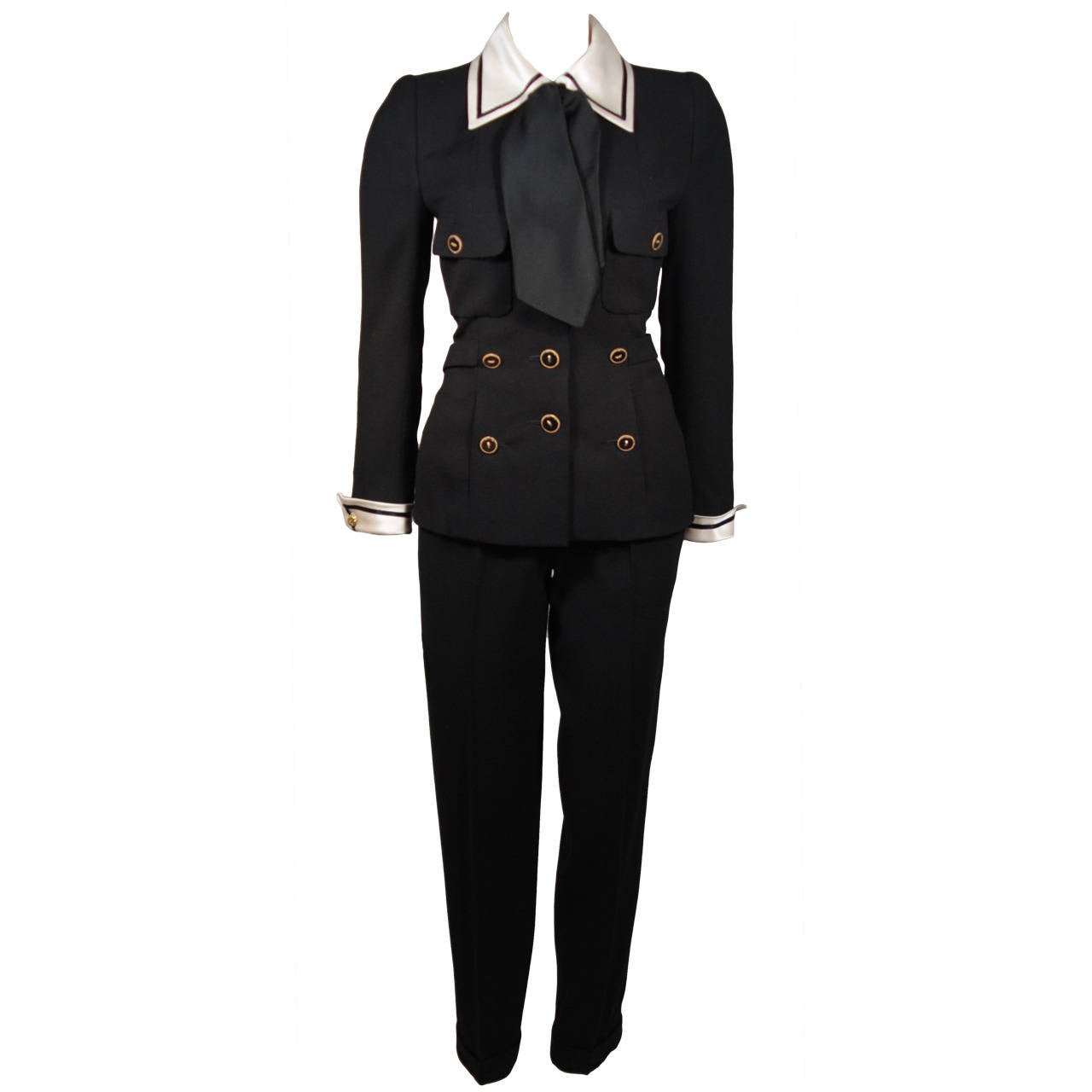Chanel Haute Couture Black Wool Sailor Inspired Suit Size 2-4 EU 34-36 ...
