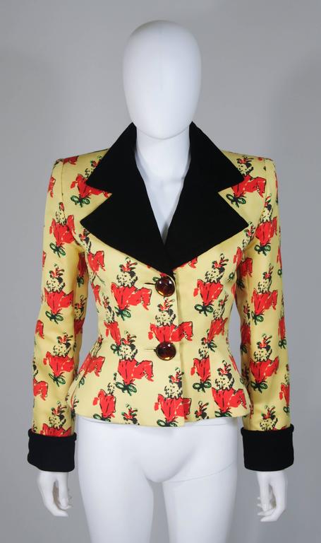 GIVENCHY COUTURE 1980s Yellow Portrait Print Silk Suit with Velvet Trim ...