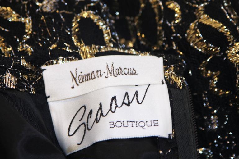 SCAASI Black and Gold Floral Metallic Lace Bustier Gown Size 4-6 For ...