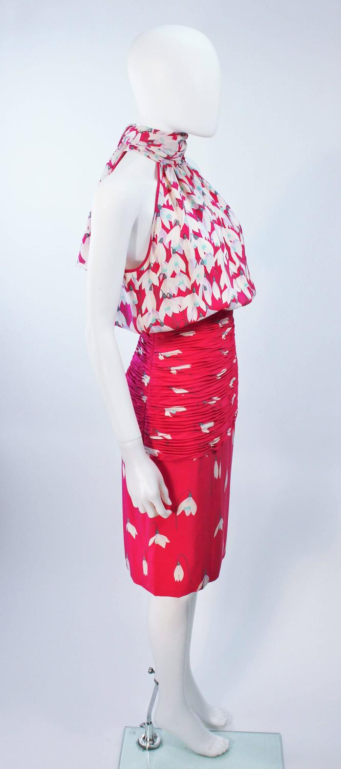 Valentino Pink And White Silk Cocktail Dress With Floral Pattern Size 4 6202