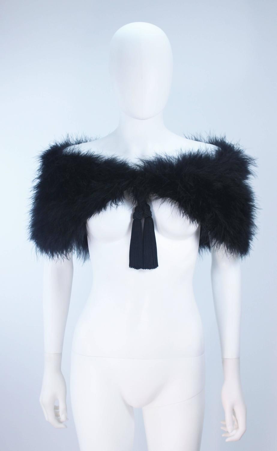 ELIZABETH MASON COUTURE Black Silk Marabou Caplet with Tassels For Sale ...
