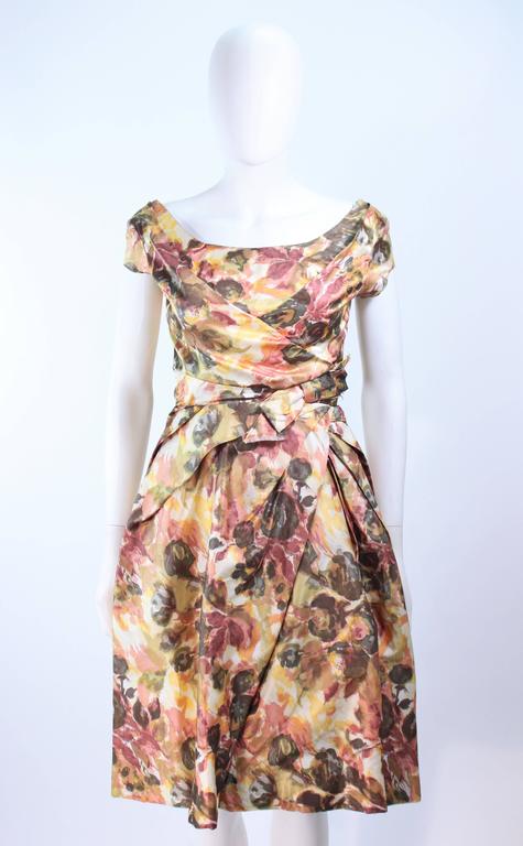 Vintage 1950's Earth Tone Cocktail Dress with Watercolor Floral Pattern ...