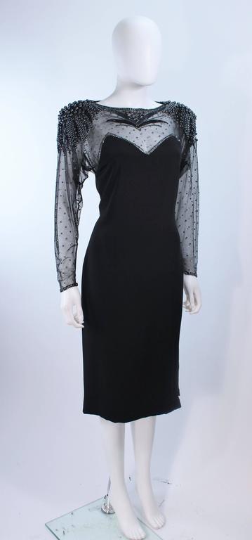 FRANK COMPOSTO Black Cocktail Dress with Sheer Beaded Sleeves Size 8 ...