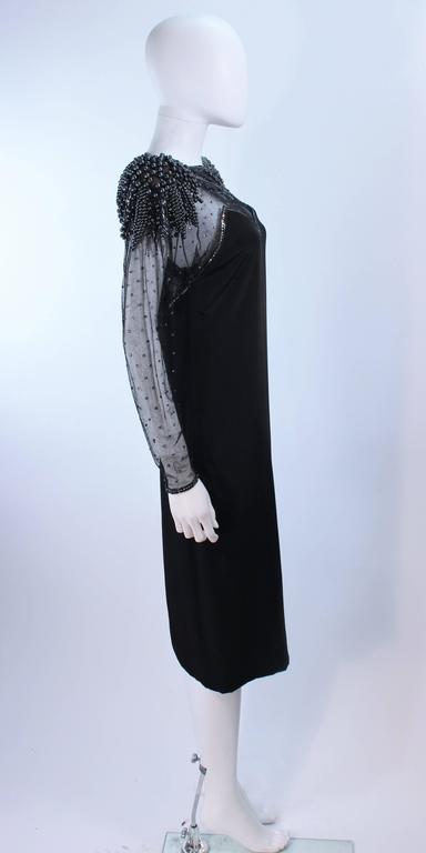 FRANK COMPOSTO Black Cocktail Dress with Sheer Beaded Sleeves Size 8 ...
