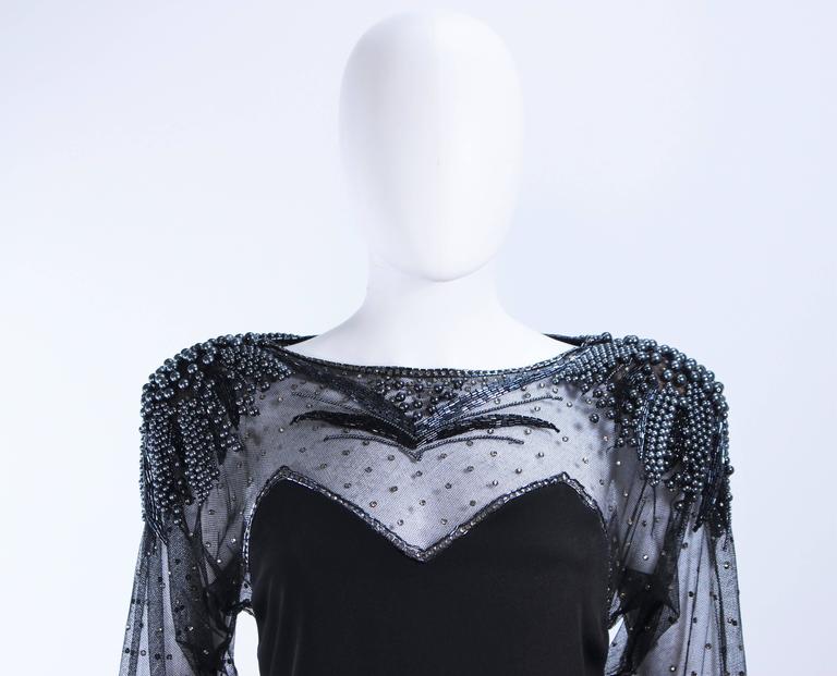 FRANK COMPOSTO Black Cocktail Dress with Sheer Beaded Sleeves Size 8 ...