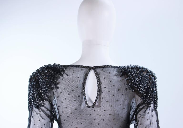 FRANK COMPOSTO Black Cocktail Dress with Sheer Beaded Sleeves Size 8 ...