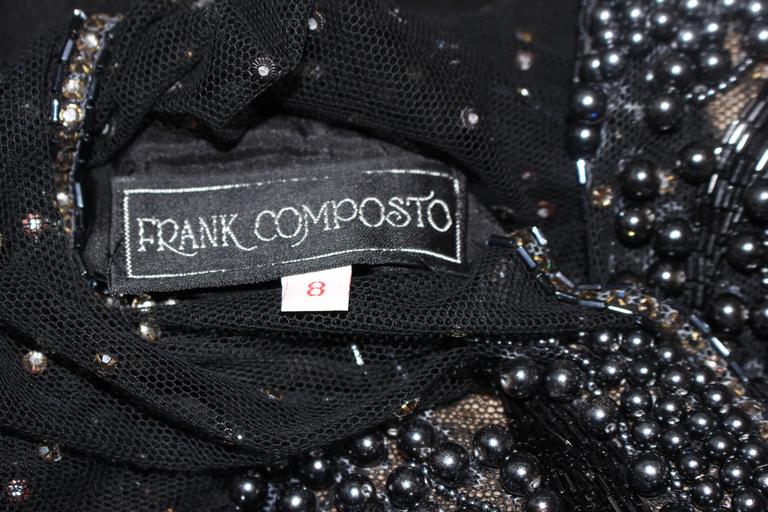 FRANK COMPOSTO Black Cocktail Dress with Sheer Beaded Sleeves Size 8 ...