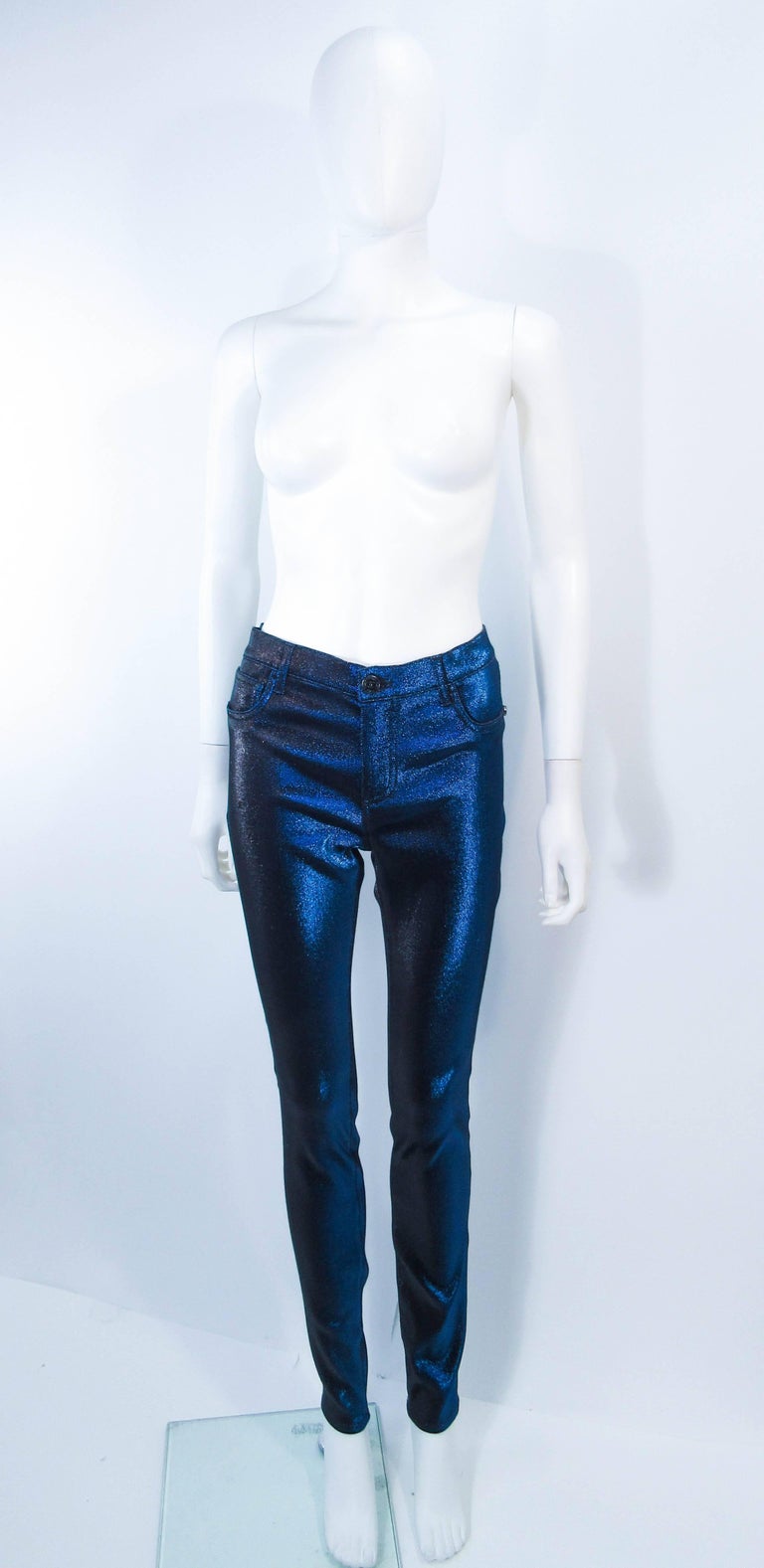 CHANEL Iridescent Metallic Blue Stretch Pants Size 40 at 1stDibs ...
