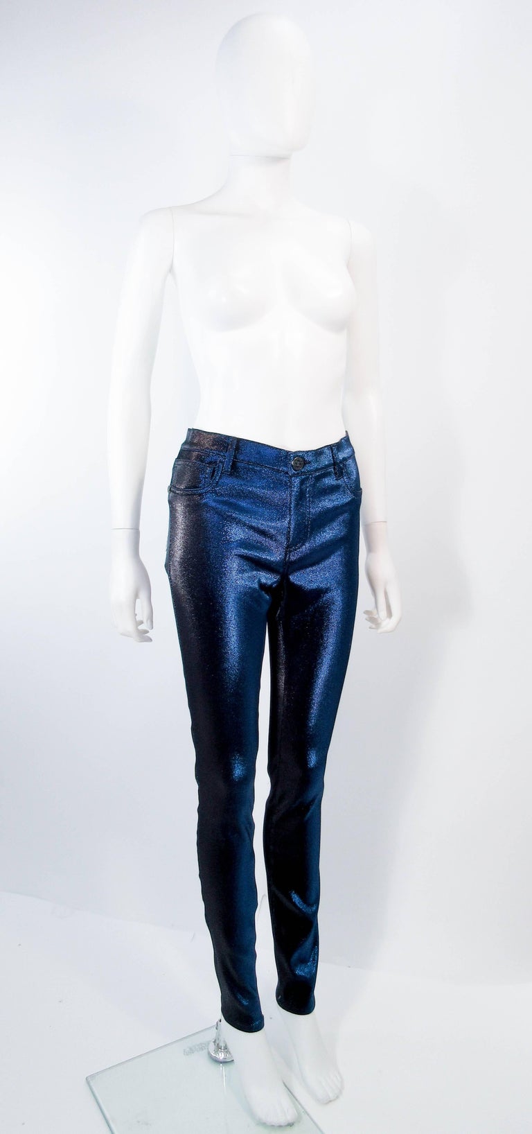 CHANEL Iridescent Metallic Blue Stretch Pants Size 40 at 1stDibs ...