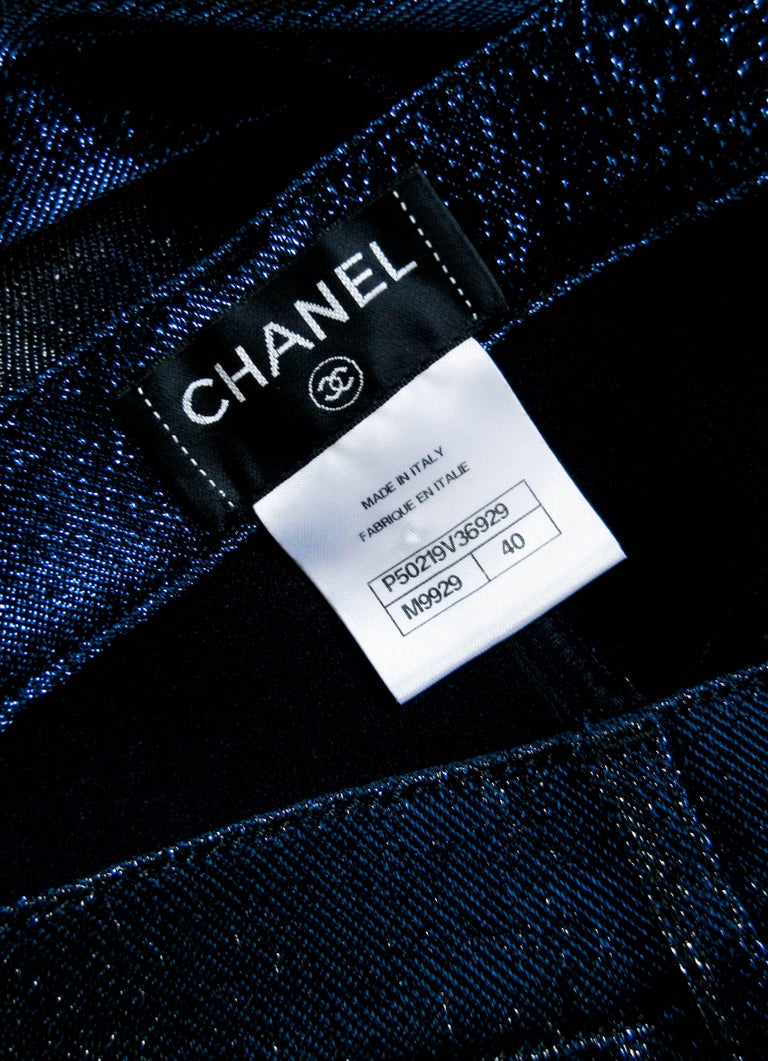 CHANEL Iridescent Metallic Blue Stretch Pants Size 40 at 1stDibs ...