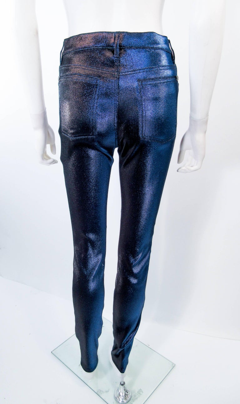 CHANEL Iridescent Metallic Blue Stretch Pants Size 40 at 1stDibs ...