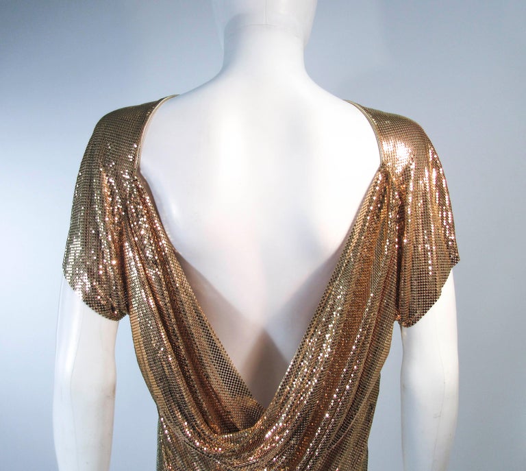WHITING AND DAVIS Gold Metal Plunge Drape Blouse M at 1stDibs