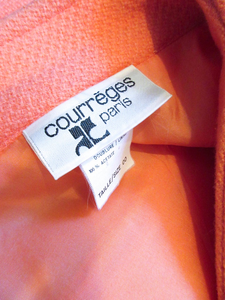 COURREGES Peach Coral Wool Coat Size 00 For Sale at 1stDibs