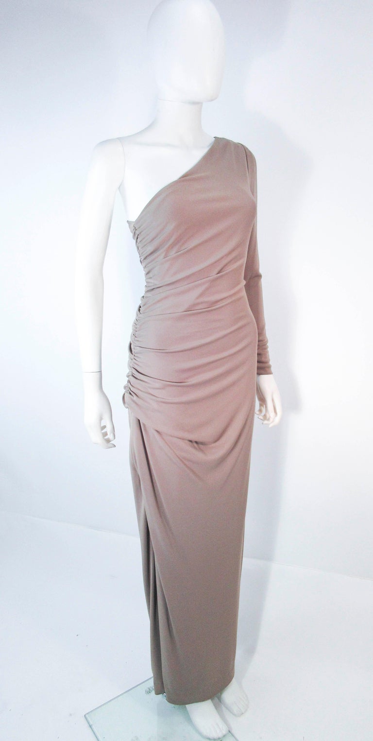 'H' HALSTON Taupe One Shoulder Ruched Gown Size 6 8 at 1stDibs | h by ...