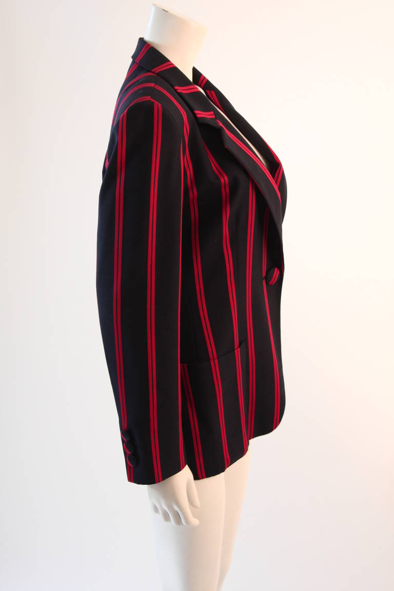 1990s Moschino Couture Navy and Red Striped wool Carnival Jacket "Push ...